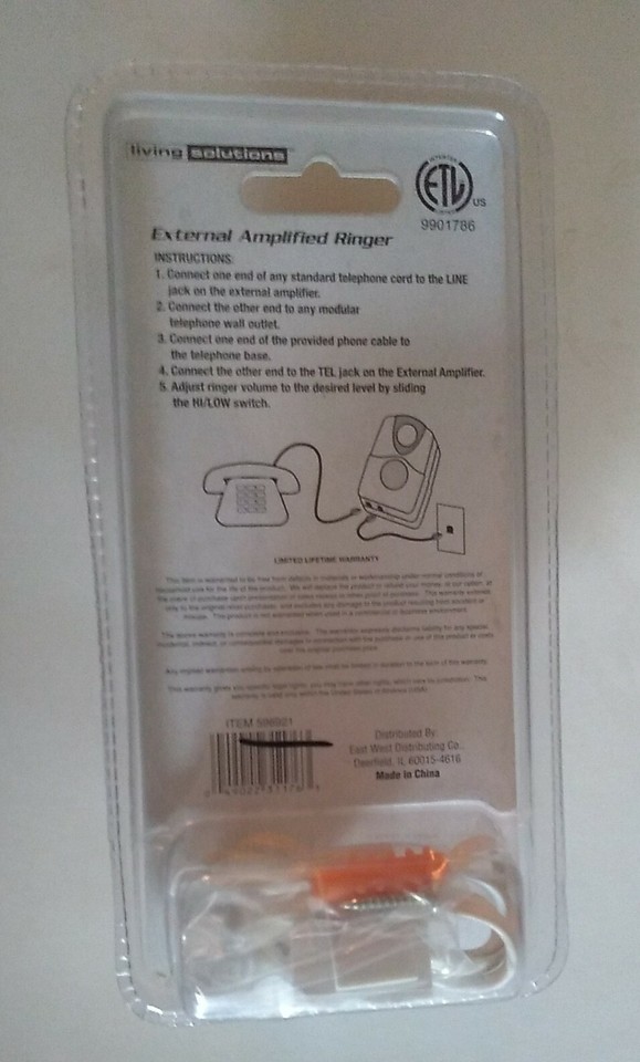 Living Solutions External Amplified Ringer Hi & Lo Loud Corded Phone w ...