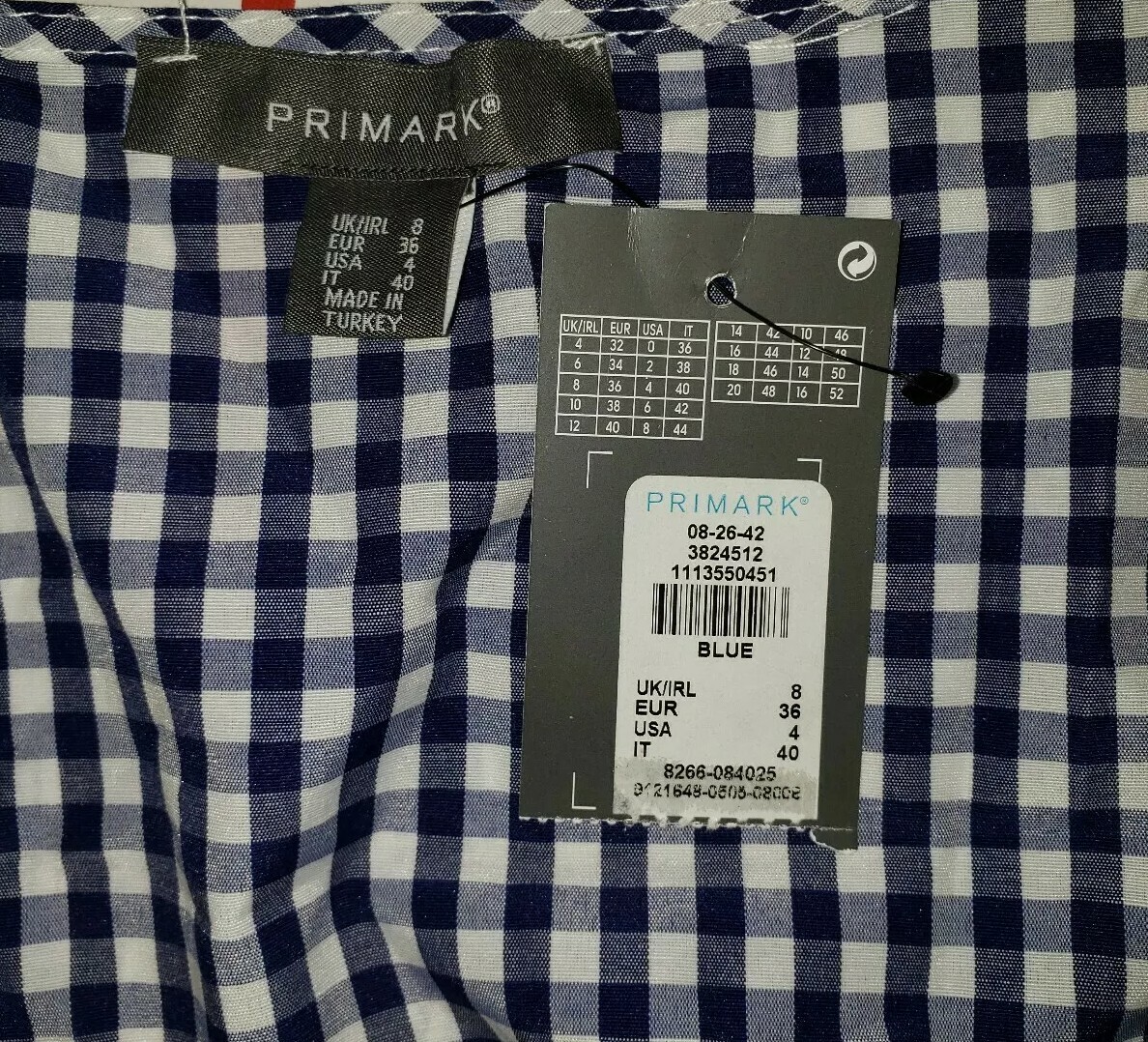 PRIMARK navy Blue White Checked Poly Cotton Tie Wrap Shirt. 4 NWT | eBay