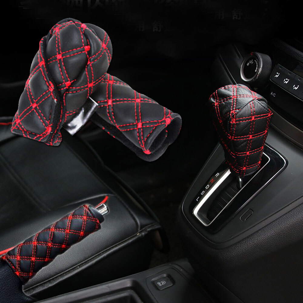 Universal Car Hand Shift Knob Cover PU Leather Handbrake Non-Slip ...