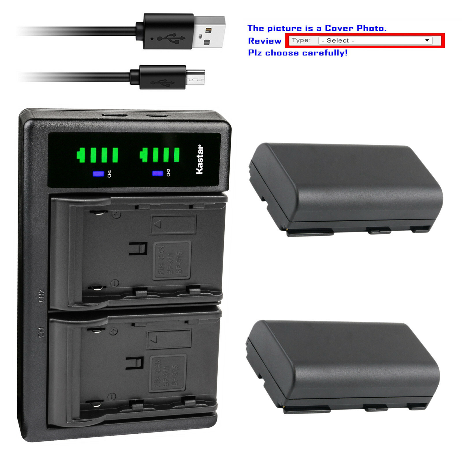 Kastar Battery LTD2 USB Charger for BP-911 BP-915 Canon ES50 ES55 ES60 ...