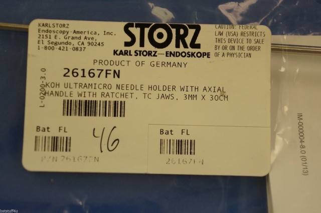 Karl Storz 26167 FN Koh Ultramicro Needle Holder Slightly Left Curve ...