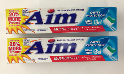 2 PK Aim Multi-Benefit Cavity Protection Gel Toothpaste, Ultra Mint 5. ...