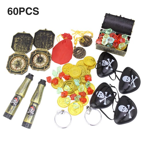 60pcs Earring Eye Patch Money Pouch Pirate Toy Set Gold Coin Tag ...
