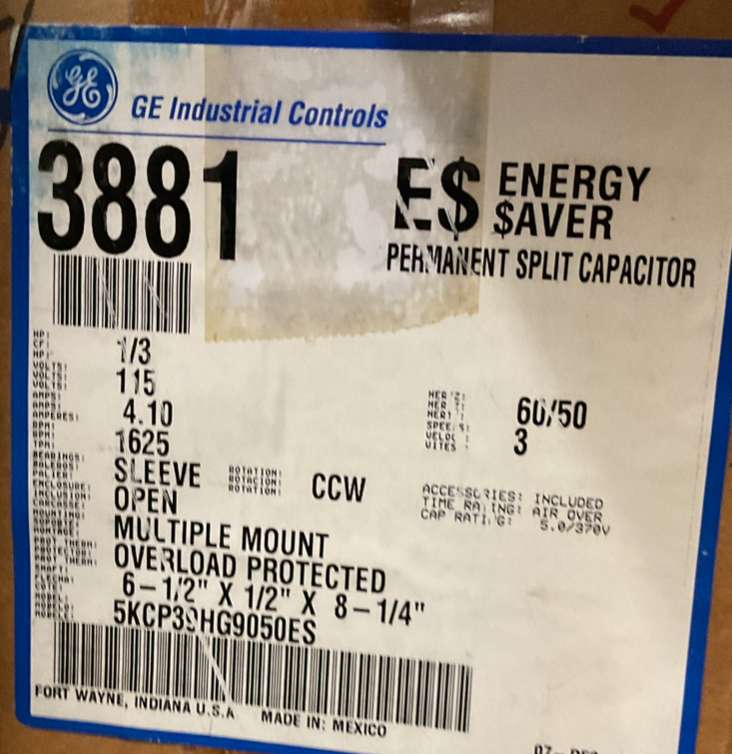 3881 GE 5KCP39HG9050ES, 1/3 HP, 1 Ph, 60 Hz, 115 V, 1625 RPM 5 | eBay