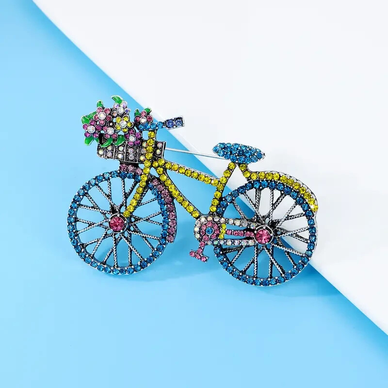 Vintage Blue Bicycle Brooch Pin Inlaid Shiny Rhinestone Women Men ...