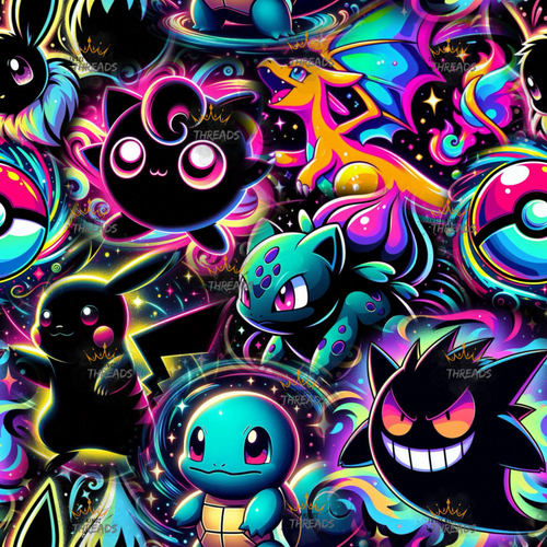 Pokemon NEON Color Cool Custom Print 1 Yard Fabric Seamless Design ...