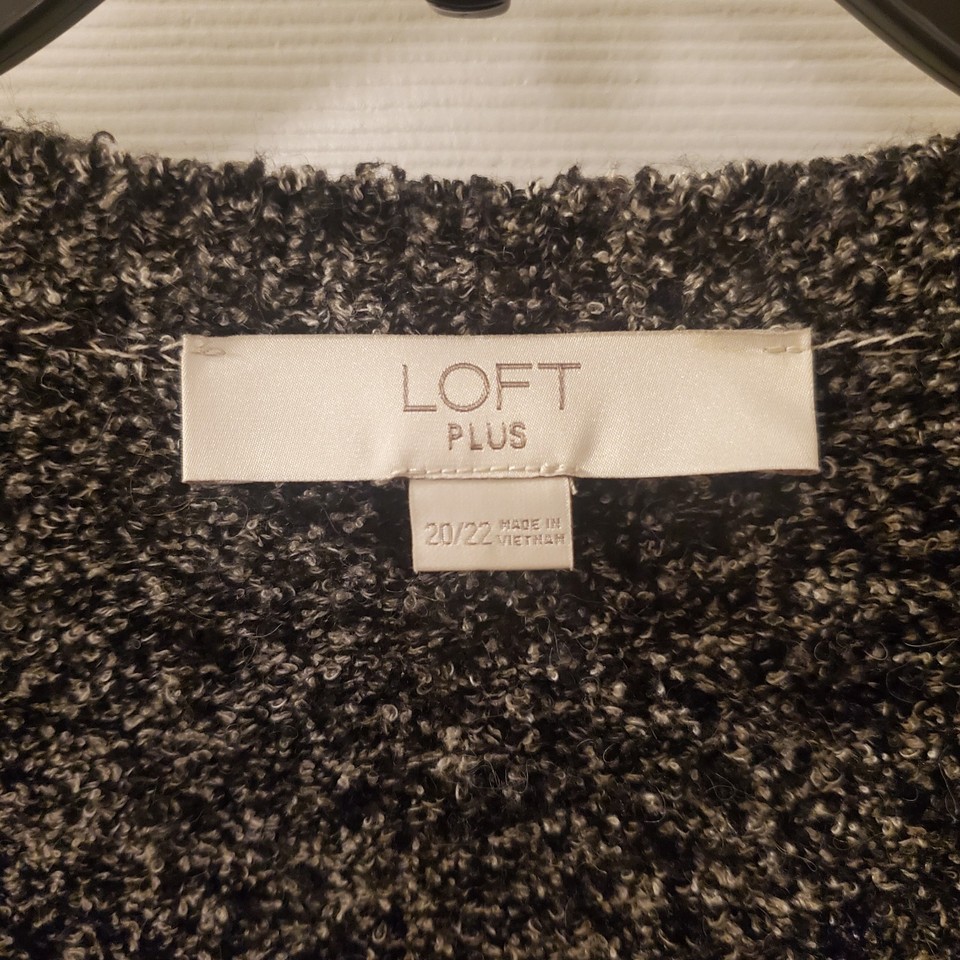 LOFT Plus sz 20/22 cozy cardigan blk/wht open front relaxed fit comfy ...
