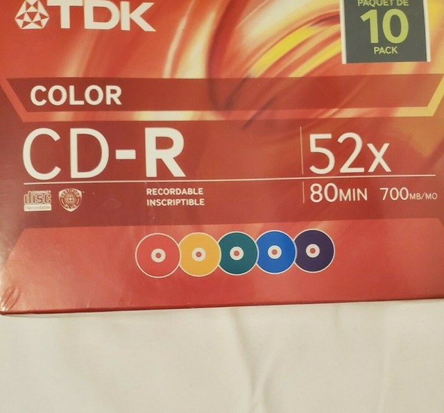 TDK Color Cd-r 52x 80 Min 700mb 10 Pack With Slim JEWEL Cases for sale ...