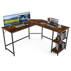 COSTWAY L-Shaped Computer Desk Corner Computer Gaming Desk w/2-tier ...
