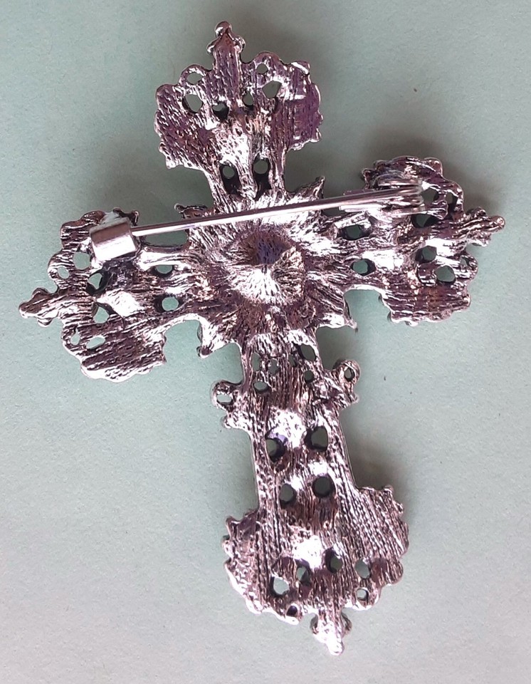 VICTORIAN style CROSS RHINESTONE BROOCH GIFT BOX Silver color #BR19 | eBay