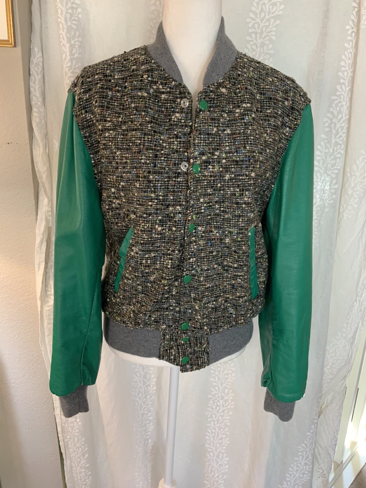 Vintage tweed leather bomber jacket coat Aaardvarks … - Gem
