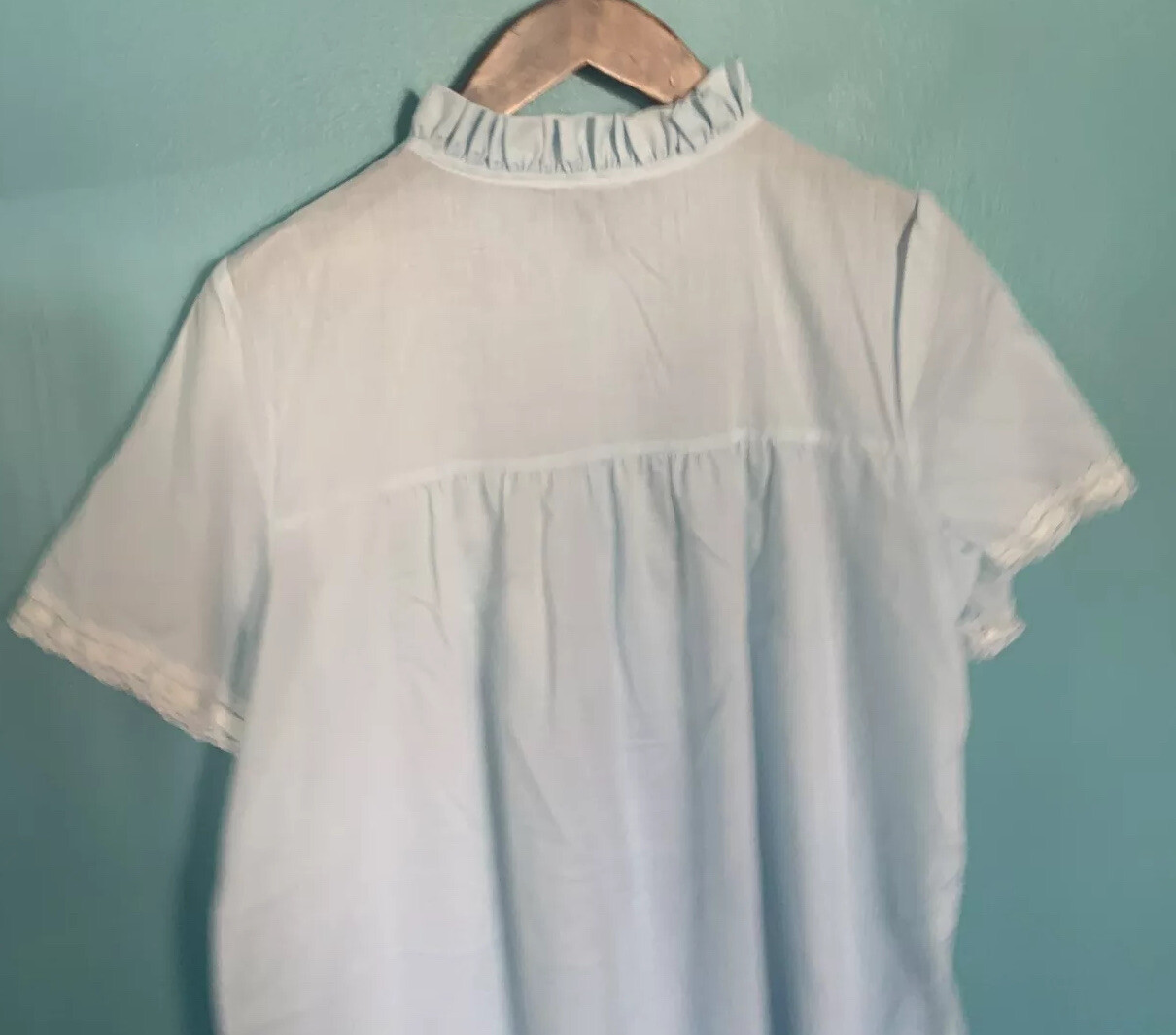 Vtg Lewis Frimel Gown Sleepwear Modest Granny Pearl Button Cotton Blue ...