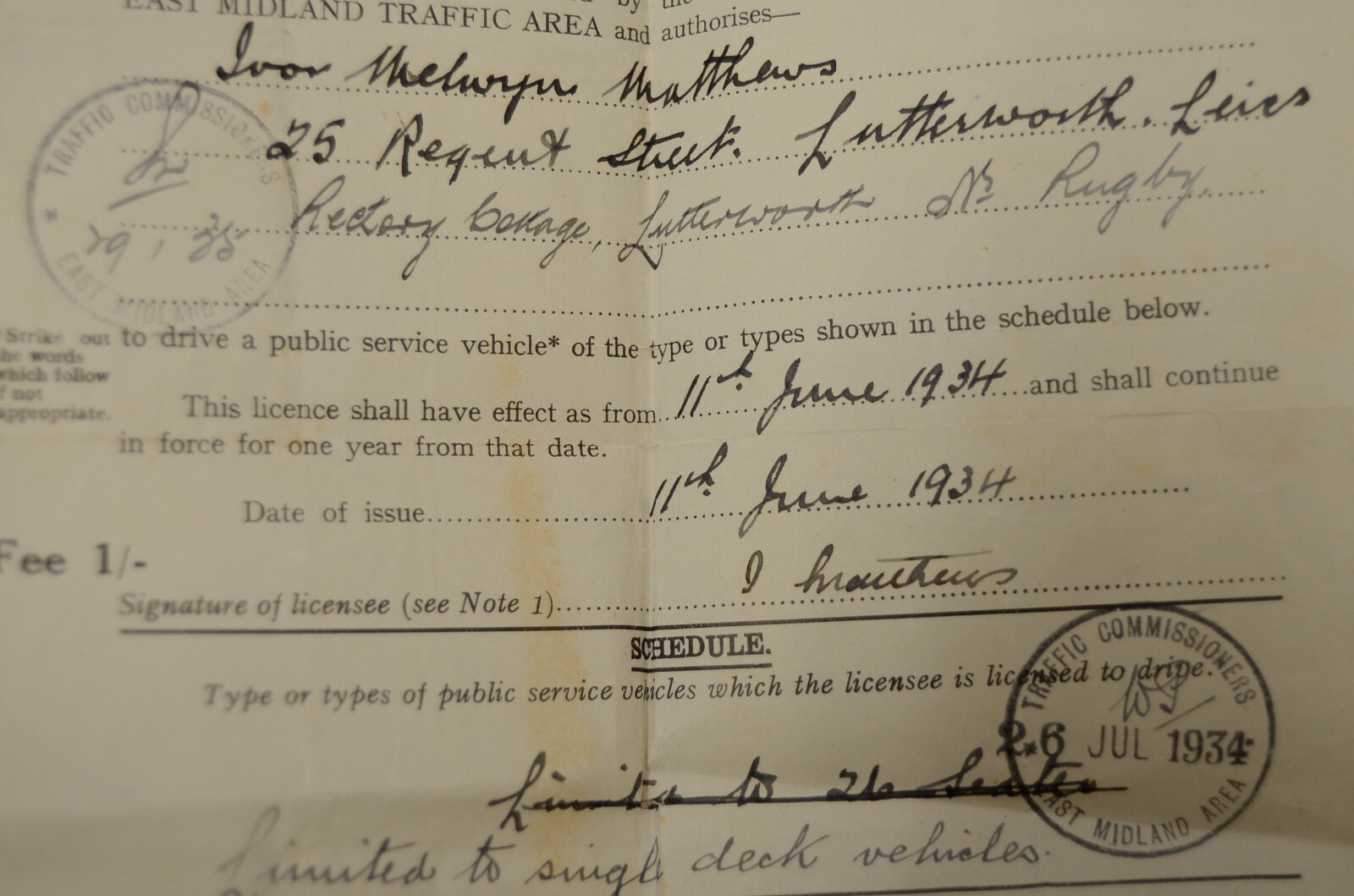 1930's Commercial Bus License Public Vehicle Permit England Lutterworth ...