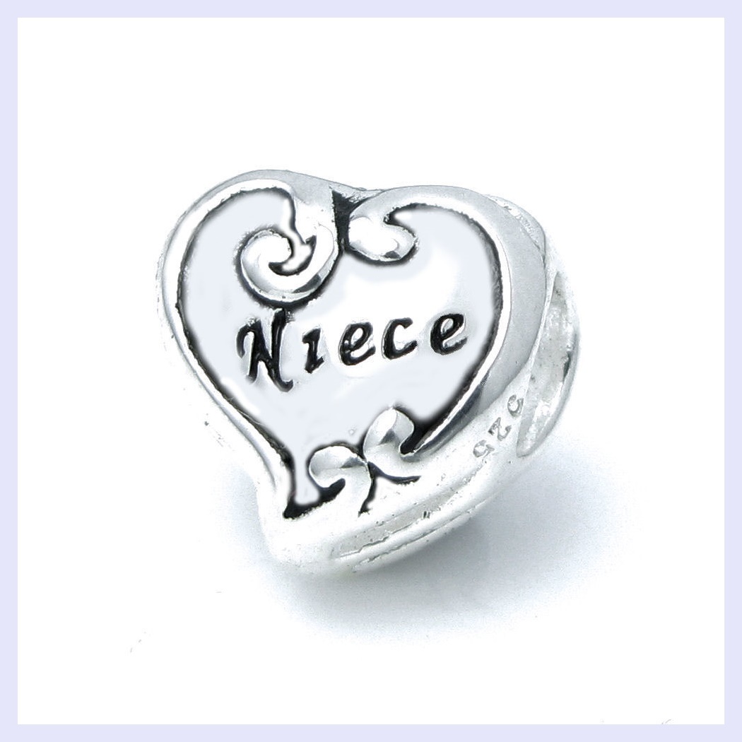.925 Sterling Silver Love Niece Heart Flower Bead for European Charm ...