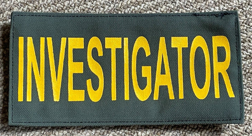 INVESTIGATOR Patch 8X4 Green Cordura Yellow Lettering Hook Back | eBay