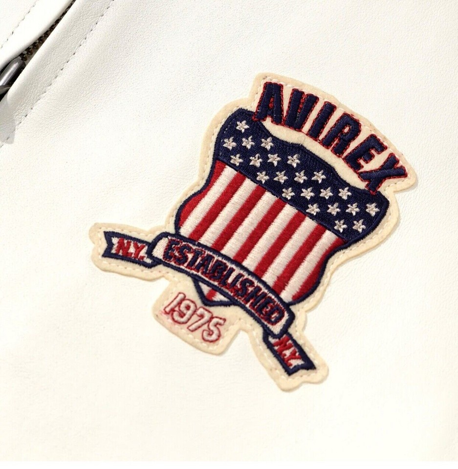 Men Avirex WHITE Real Bomber American Flight Jacket Leather Jacket FAST ...
