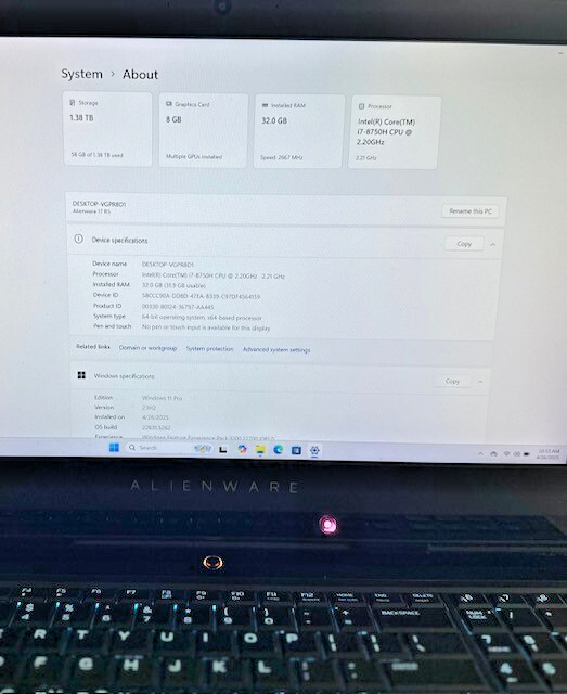 Alienware 17R5 Laptop Intel i7-8750H CPU @ 2.20 GHz 2.21 RAM:32.0 GPU:NVIDIA | eBay