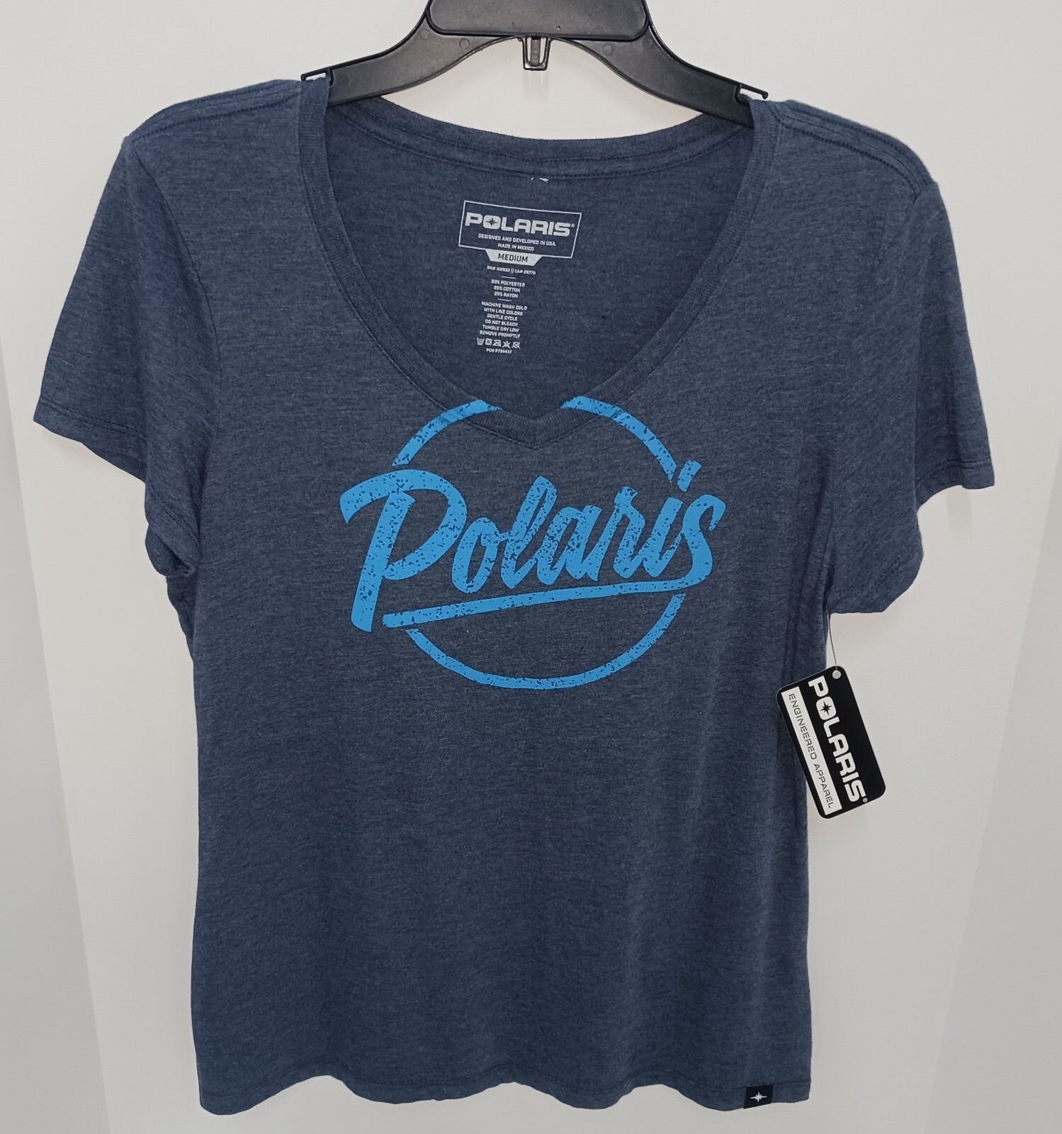 Polaris OEM Blue Spell out Logo Blue Heathered V-Neck Tee -Women's ...