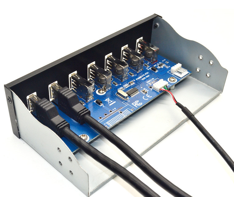 USB 3.0 7-Ports 5.25 inch Metal Front Panel USB Hub with 15 Pin SATA ...
