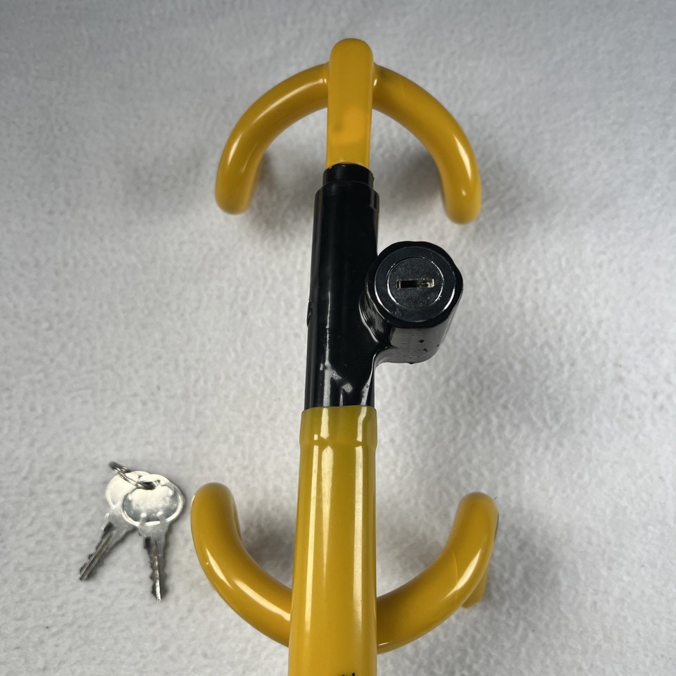 The Club Anti-Theft Steering Wheel Lock Twin Hooks Auto Yellow Black w ...