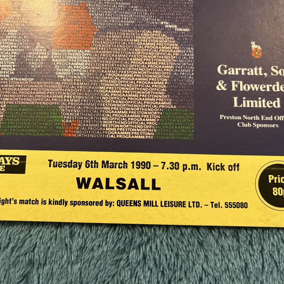 Preston North End Fc V Walsall Season 89-90 6th March 1990 Football ...