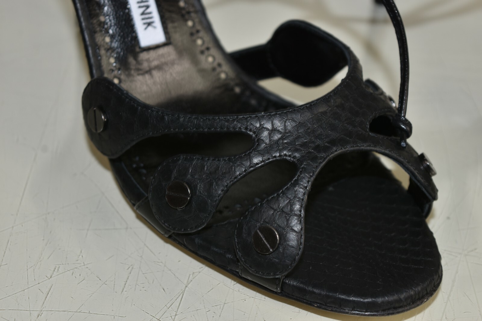 $1065 New BLACK Manolo Blahnik RIGORA Snake Python Strappy Sandals ...