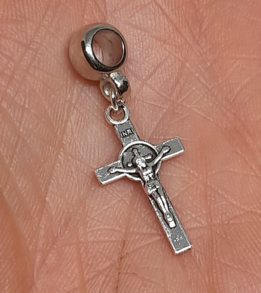 Charm Ciondolo Per Bracciale Tono Argento Croce Rosario ( Modello ...