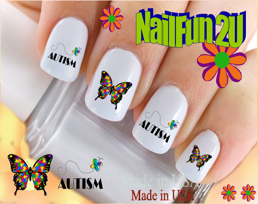 Nail Art 6513 Autism Puzzle Butterfly Waterslide Nail Decals Transfers ...