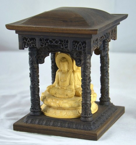 6.2" Ebony Wood Carved Altar Butsudan Shrine God Zen House Buddhist ...