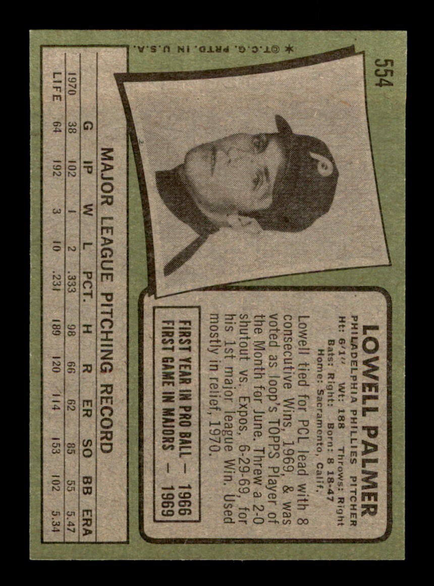 1971 Topps Baseball #554 Lowell Palmer NM/MT | eBay