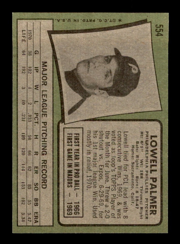 1971 Topps Baseball #554 Lowell Palmer NM/MT | eBay