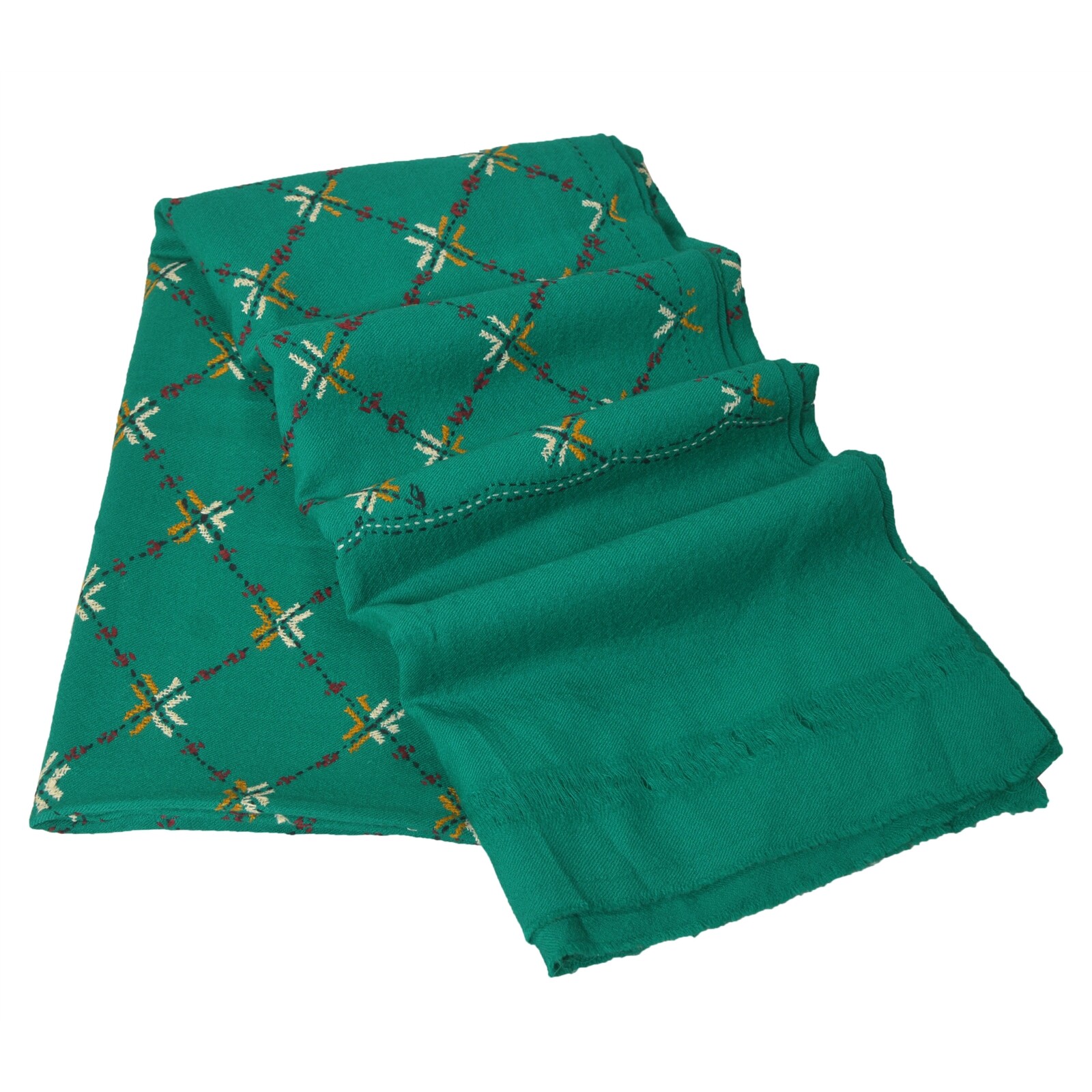 Sanskriti Vintage Green Pure Woolen Shawl Hand Crafted Long Stole Throw ...