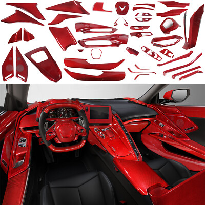 Red Real Carbon Fiber Interior Dash Trim Cover Set Fits Corvette C8 ...