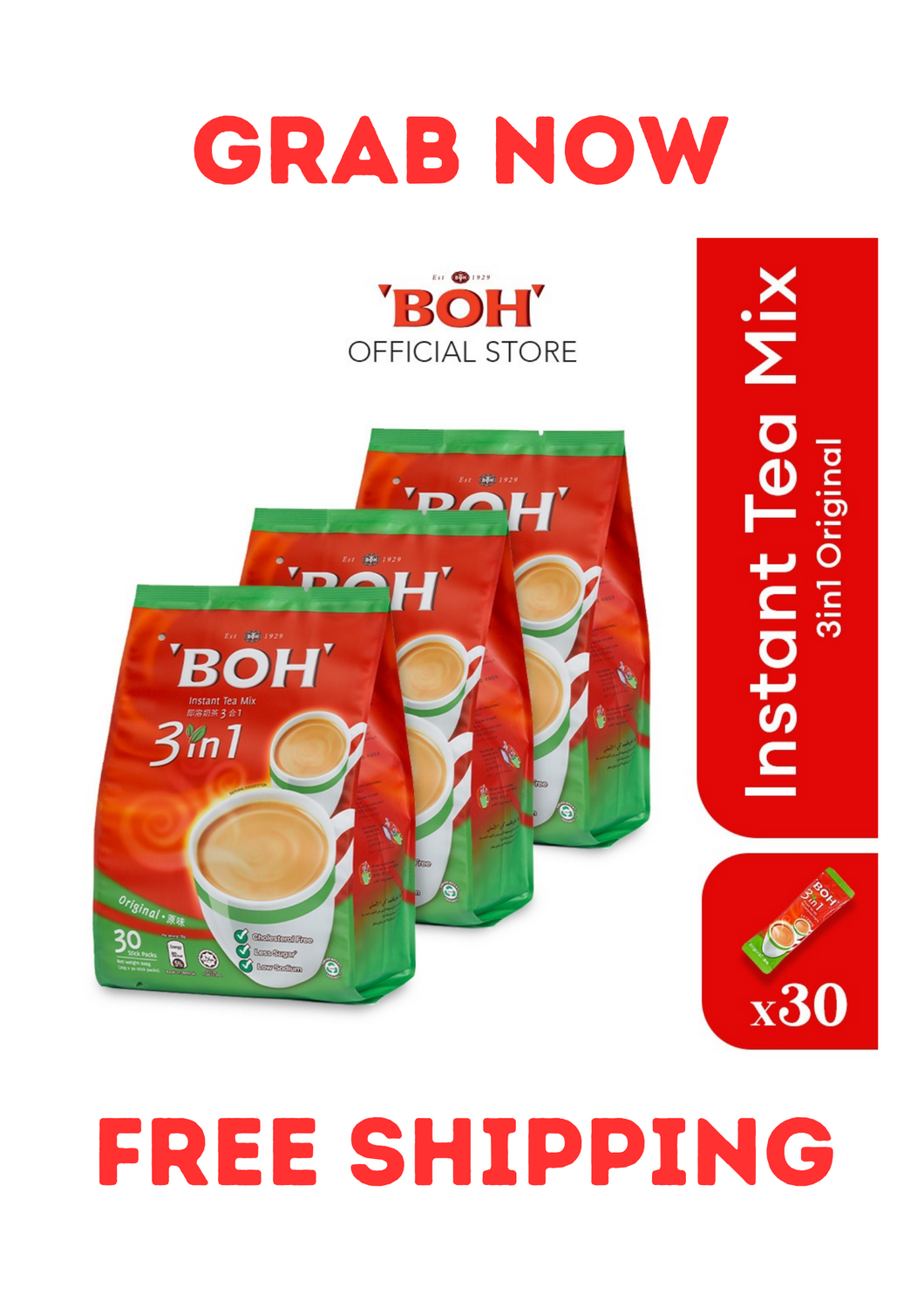 TRIPLE PACK Tea Boh 3 in 1 Instant Tea MIX With FREE shipping | eBay