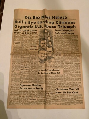 1968 Del Rio News Herald Texas Newspaper Gigantic US Space Triumph | eBay