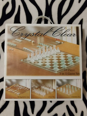 Crystal Clear 69 Piece Chess, Checkers, Backgammon Set | eBay