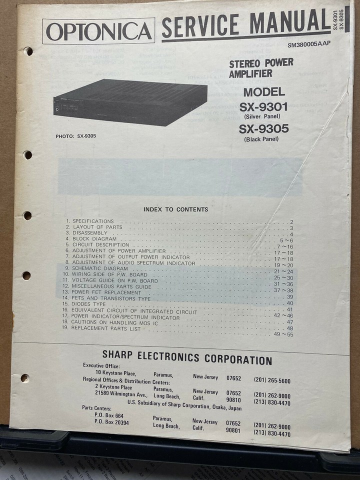 Original Optonica Service Manual for Model SM Amplifiers Amps ~ Select ...
