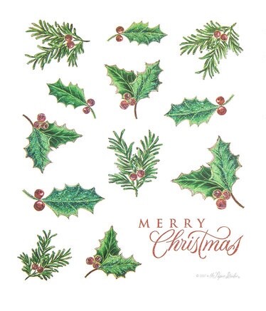 2 Sheets X-mas Holiday Holly Berry Planner Stickers Papercraft Envelope ...