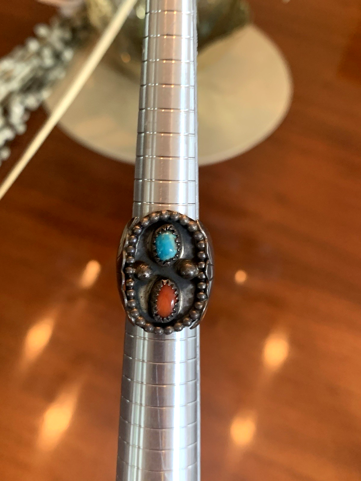 Rare Vintage Old Pawn Navajo Turquoise Coral Ring Size, 6 | eBay