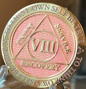 8 Year AA Medallion Pink Gold Plated Alcoholics Anonymous Sobriety Chip ...