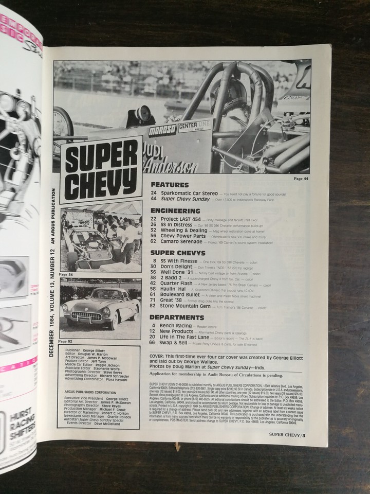 Super Chevy Magazine December 1984 1969 Chevelle 1969 Camaro 1956 ...