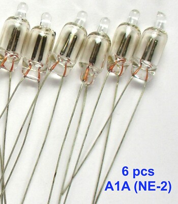 6pcs Chicago Miniature Neon Glow Lamp Bulb A1A (NE-2) 65VAC, 90VDC, 0 ...