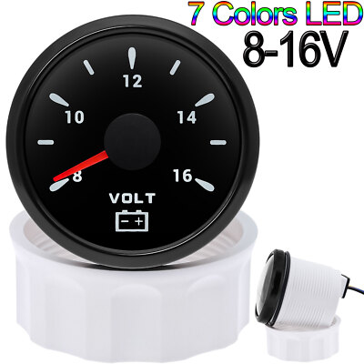 2" 52mm 7 Colors LED Car Volt Meter Voltmeter Voltage Gauge 8-16V For ...
