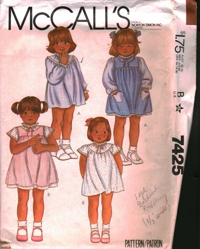 7425 Vintage McCalls SEWING Pattern Girls 1980s Pullover Dress Jumper ...