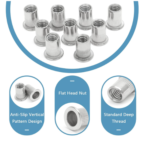 50PCS M6 Stainless Steel Threaded Insert Rivet Nut, M6-1.0mm Rivnuts ...