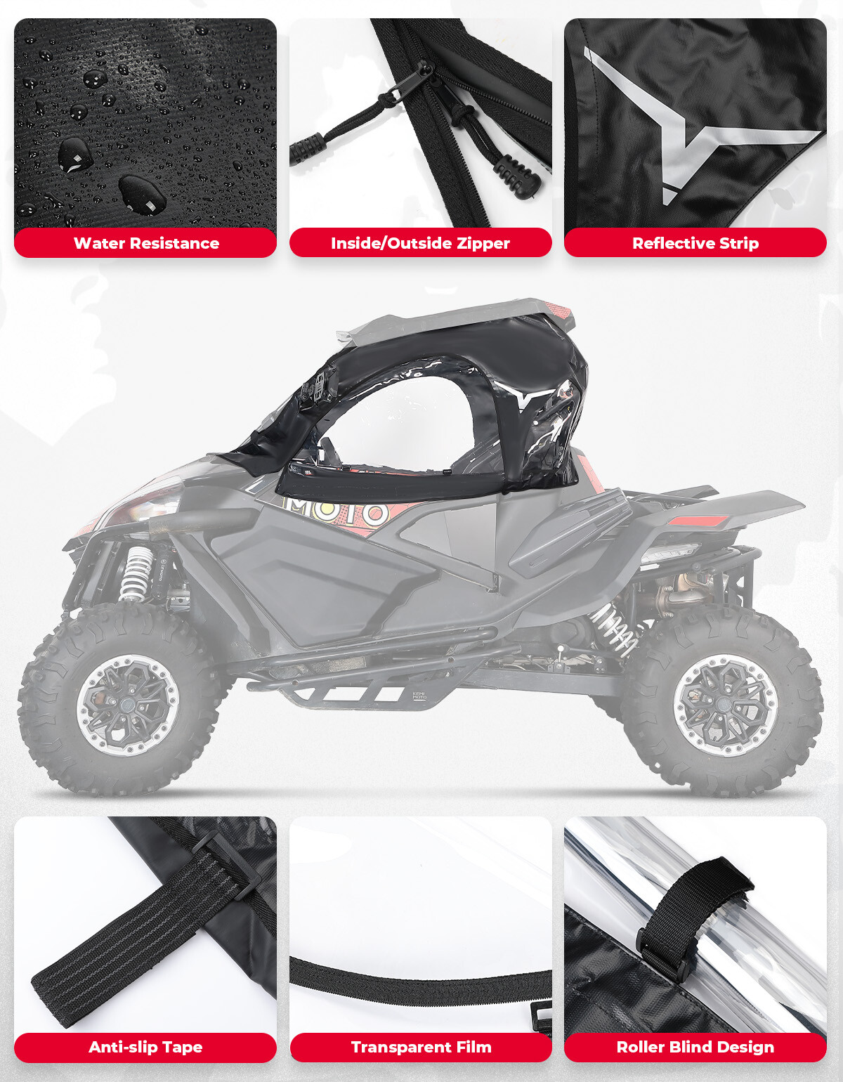 KEMIMOTO UTV Cab Enclosures Soft Upper Door Set for CFMOTO ZFORCE 950 ...