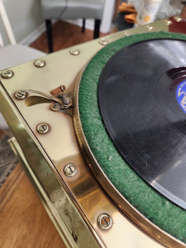 Vintage HMV(may be reproduction) Table Top Brass Gramophone Phonograph ...