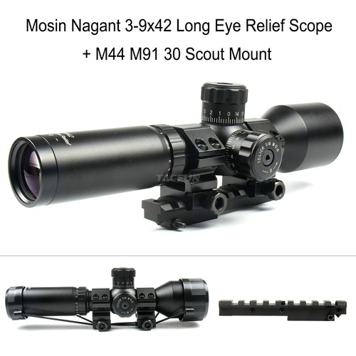 TACFUN Mosin Nagant 3-9x42 Long Eye Relief Scope /w Ring Mount +M44 M91 ...