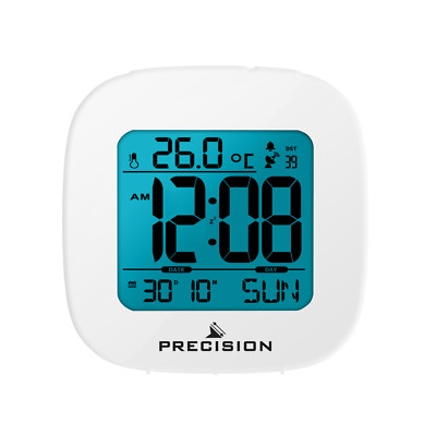 Precision Radio Controlled Digital LCD Backlit Alarm Clock - White ...