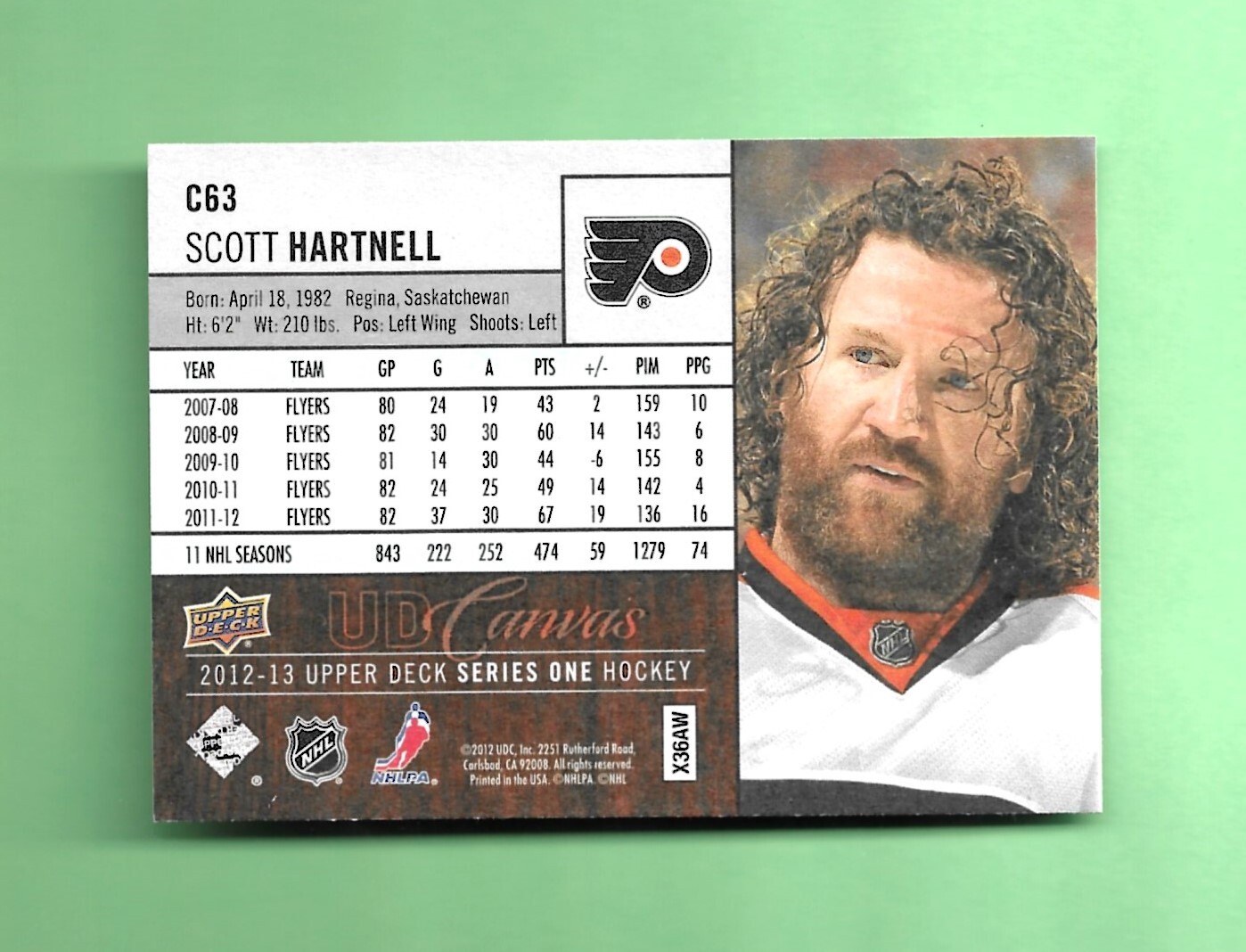 12-13 Upper Deck CANVAS Card # C63 SCOTT HARTNELL PHILADELPHIA FLYERS ...